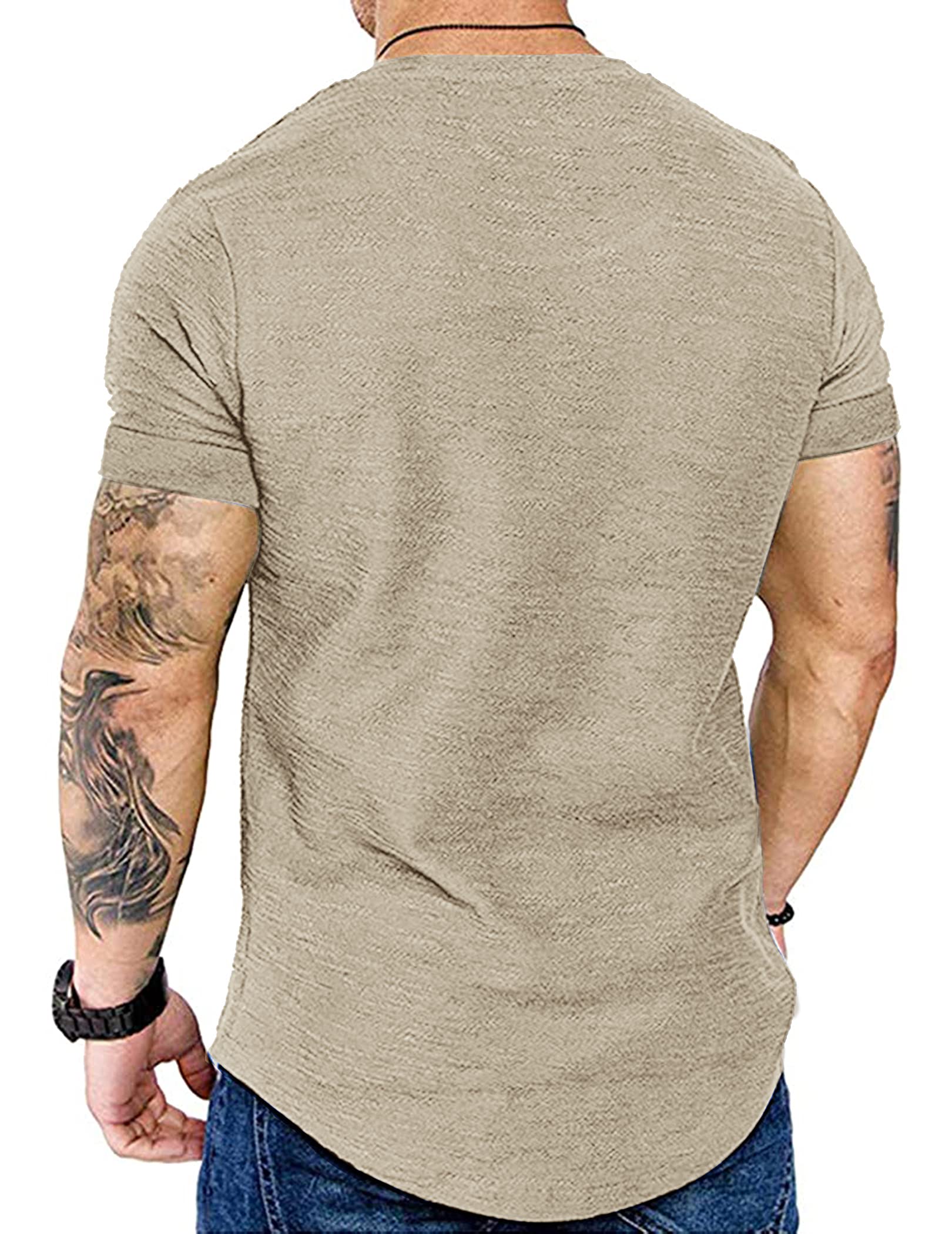 COOFANDY Men Workout T Shirt Pack Cotton Running Short Sleeve Longline Solid Tee Black/Khaki