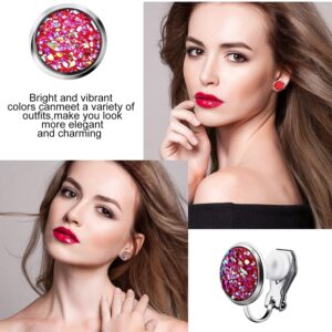 32 Pairs Clip on Earrings for Women Clip on Stud Earrings Bohemian Round Faux Druzy Earrings Ear Clip Stainless Steel Earrings Jewelry for Women(Clip-on Style)