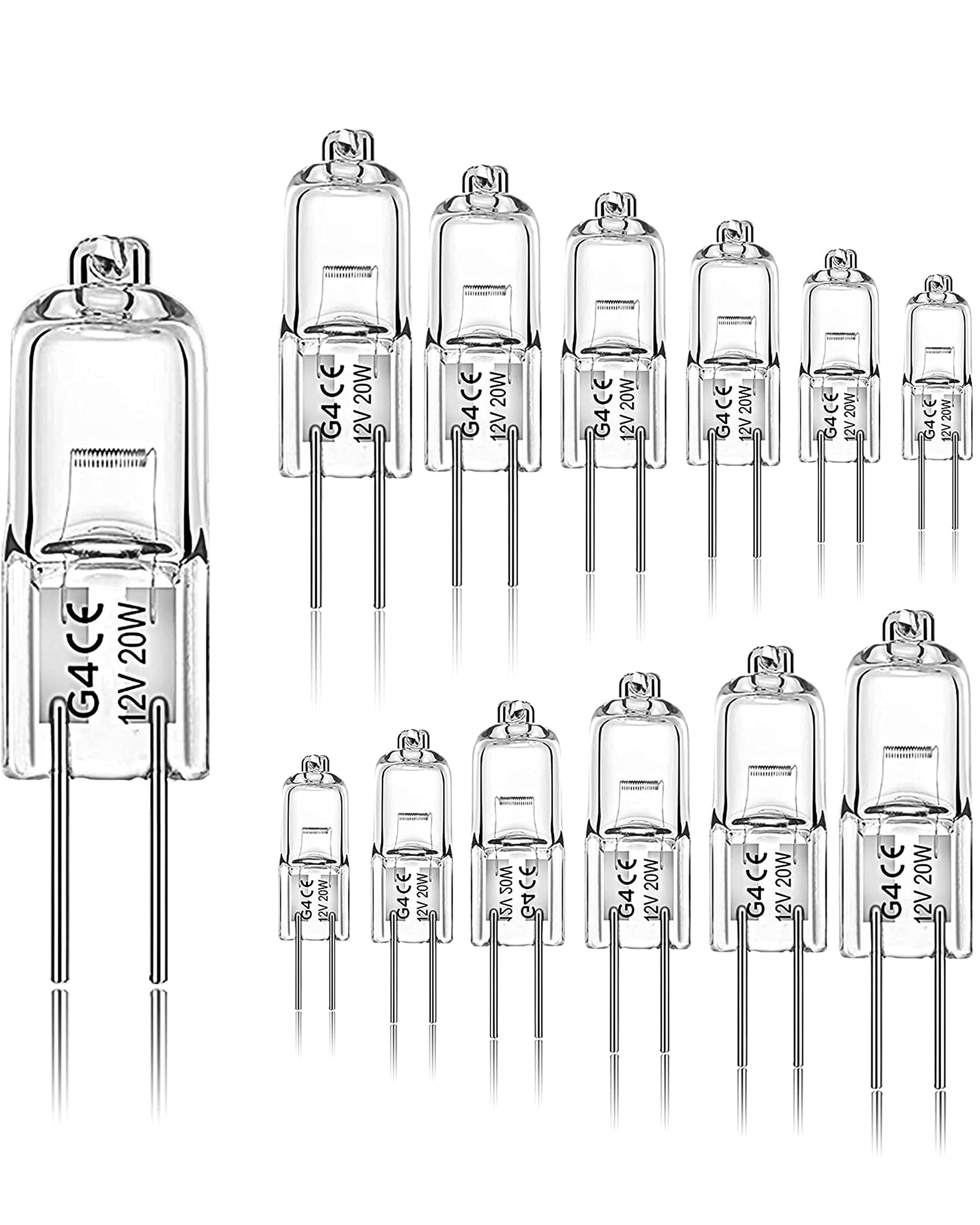 Jaenmsa G4 Light Bulbs 20W, 12 Pack Crystal Clear Halogen Bulb 2 Pin, 12 Volt 20 Watt JC T3 Bi-pin Capsule Xenon Bulb, Dimmable 2700K Warm, 2 Prong G4 Base for Landscape/Desk Lamp, Chandelier