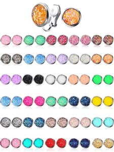 32 pairs clip on earrings for women clip on stud earrings bohemian round faux druzy earrings ear clip stainless steel earrings jewelry for women(clip-on style)