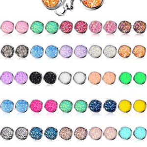 32 Pairs Clip on Earrings for Women Clip on Stud Earrings Bohemian Round Faux Druzy Earrings Ear Clip Stainless Steel Earrings Jewelry for Women(Clip-on Style)