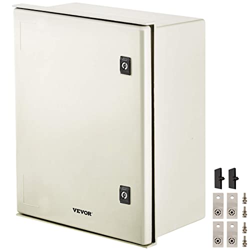 VEVOR Fiberglass Enclosure 19.7 x 15.7 x7.9" Electrical Enclosure Box NEMA 3X Electronic Equipment Enclosure Box IP65 Weatherproof Wall-Mounted Electrical Enclosure with Hinges & Quarter-Turn Latches