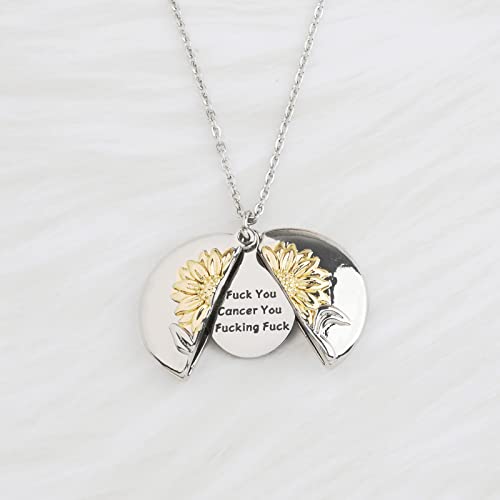 PENQI Cancer Awareness Sunflower Necklace Cancer Survivor Gift Fuck You Cancer You Fucking Fuck Necklace Sunflower Inspirational Gift For Cancer Warrior Fighter