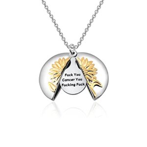 penqi cancer awareness sunflower necklace cancer survivor gift fuck you cancer you fucking fuck necklace sunflower inspirational gift for cancer warrior fighter