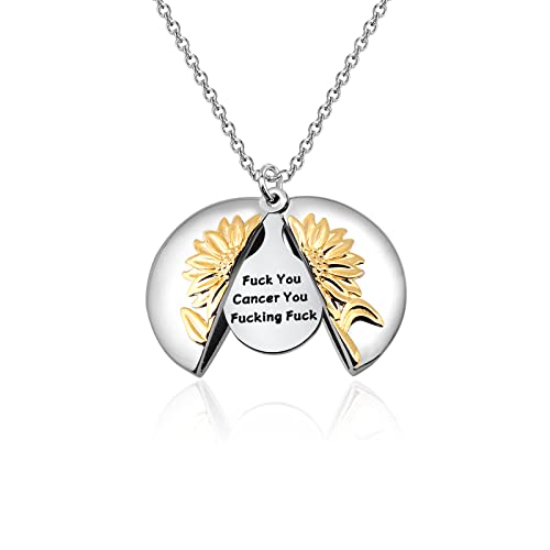 PENQI Cancer Awareness Sunflower Necklace Cancer Survivor Gift Fuck You Cancer You Fucking Fuck Necklace Sunflower Inspirational Gift For Cancer Warrior Fighter