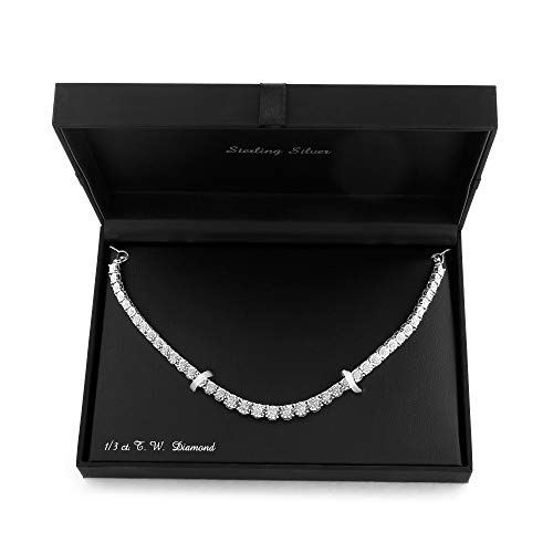 Beyond Brilliance Bezel Set 1/3 Carat Natural Diamond Tennis Necklace in Sterling Silver -18 inch | Miracle Plated Round Cut Diamond Necklace | Fine Jewelry for Women | Gift Box Included