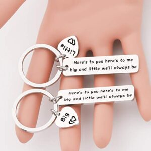 PENQI Big Little Sorority Gift Big Little Set of 2 Keychain Here's To You Here's To Me Big And Little We'Ll Always Keychain Big Little Gift for Greek Sorority (silver- Big Little)