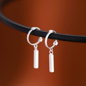 Reffeer Solid 925 Sterling Silver Bar Hoop Earrings Huggie for Women Small Bar Huggie Earrings Drops (A-Silver)