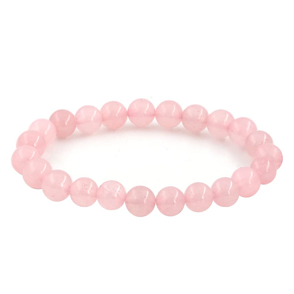 Natural Gemstones Rose Quartz Bracelet 8mm Chakra Round Beads Energy Power Crystal Reiki Healing Elastic Stretch 7 Inch for Women Men Unisex