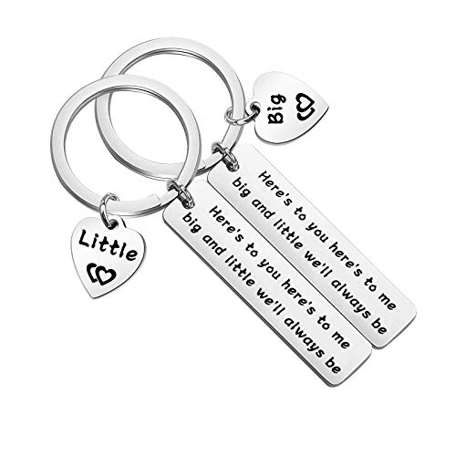 PENQI Big Little Sorority Gift Big Little Set of 2 Keychain Here's To You Here's To Me Big And Little We'Ll Always Keychain Big Little Gift for Greek Sorority (silver- Big Little)