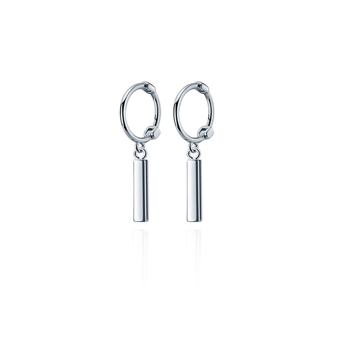 Reffeer Solid 925 Sterling Silver Bar Hoop Earrings Huggie for Women Small Bar Huggie Earrings Drops (A-Silver)