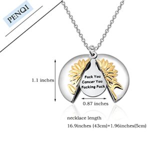 PENQI Cancer Awareness Sunflower Necklace Cancer Survivor Gift Fuck You Cancer You Fucking Fuck Necklace Sunflower Inspirational Gift For Cancer Warrior Fighter