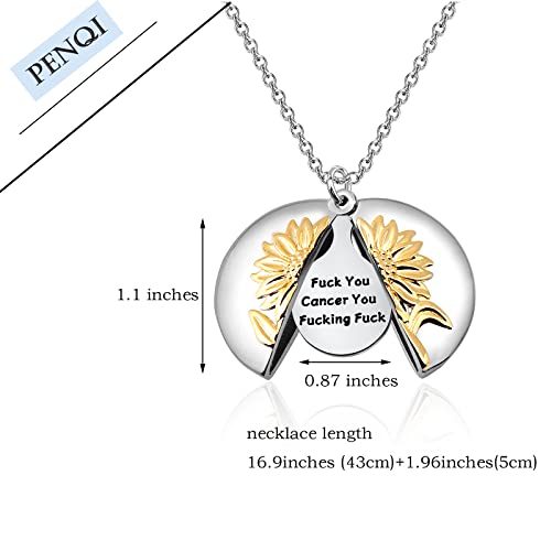 PENQI Cancer Awareness Sunflower Necklace Cancer Survivor Gift Fuck You Cancer You Fucking Fuck Necklace Sunflower Inspirational Gift For Cancer Warrior Fighter