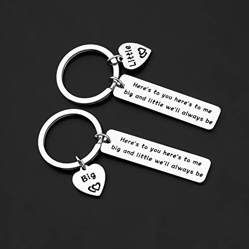 PENQI Big Little Sorority Gift Big Little Set of 2 Keychain Here's To You Here's To Me Big And Little We'Ll Always Keychain Big Little Gift for Greek Sorority (silver- Big Little)