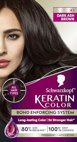 Schwarzkopf Keratin Color Permanent Hair Color Cream, 4.1 Dark Ash Brown, 4.1 Dark Ash Brown, 12 count