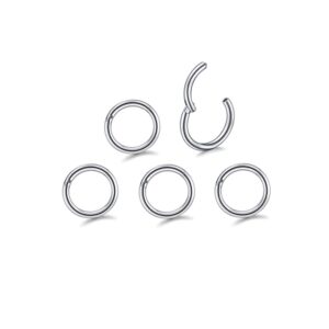 5pcs 16g 18g surgical steel nose rings hoop tragus septum cartilage hoop earrings for women men body piercing jewelry kit bar length 6mm/8mm/10mm/12mm/14mm (5pcs -16g - steel - 6mm)