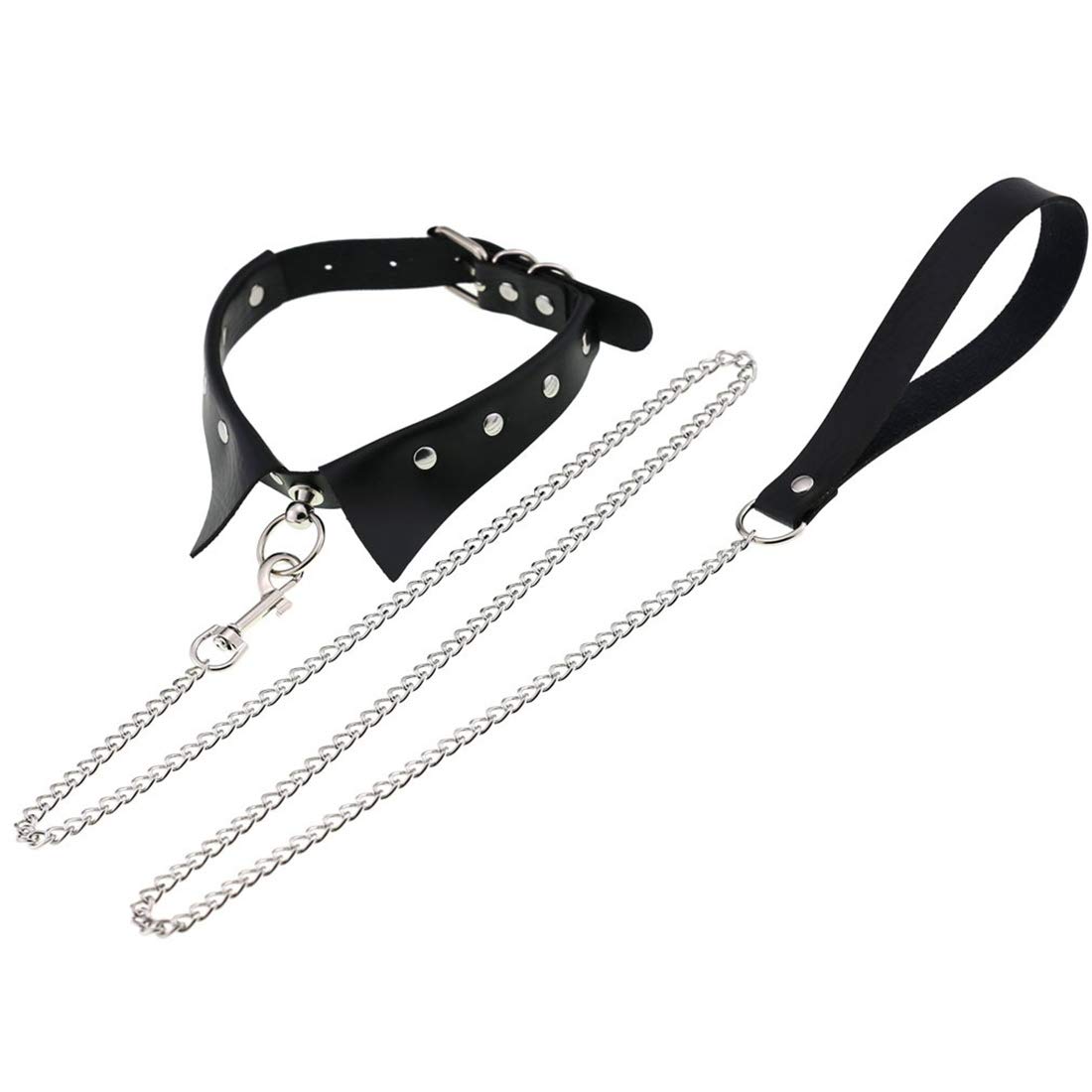 JNKET Punk Hauling Chain PU Leather Collar Necklace Neck Strap Gothic NightClub Goth Leash Belts Adjustable Size (Black)