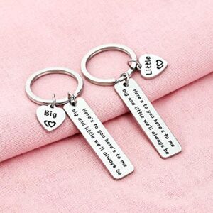 PENQI Big Little Sorority Gift Big Little Set of 2 Keychain Here's To You Here's To Me Big And Little We'Ll Always Keychain Big Little Gift for Greek Sorority (silver- Big Little)