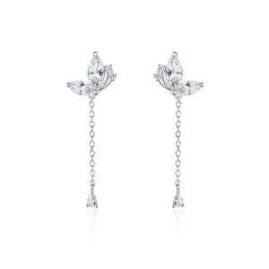 sluynz 925 sterling silver cz butterfly dangle earrings droplet chain for women teen girls pretty butterfly drop earrings tassel(a-platinum plated)