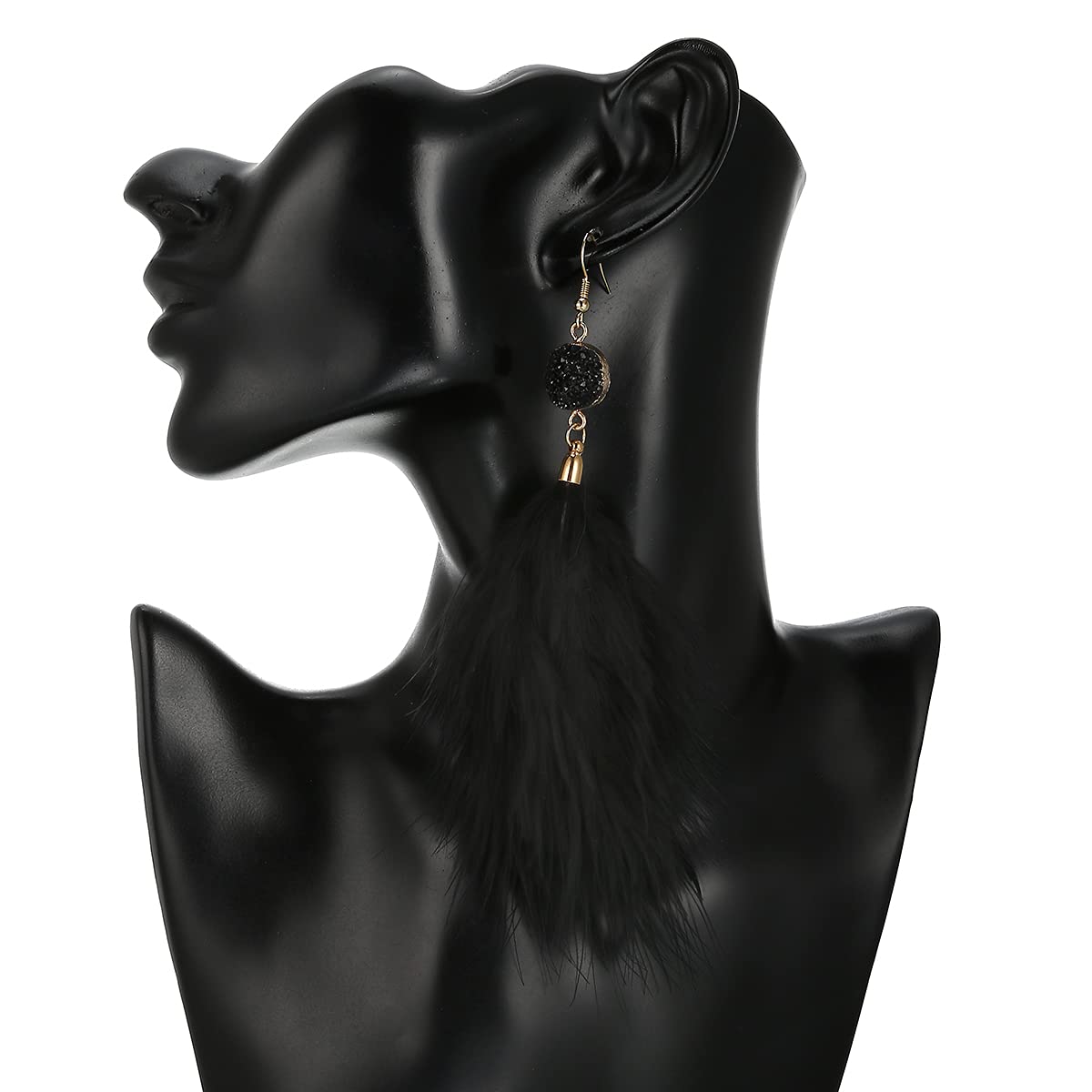 Winssigma Feather Earrings for Women Long Dangle Earrings Bohemian Feather Tassel Earrings(Black)