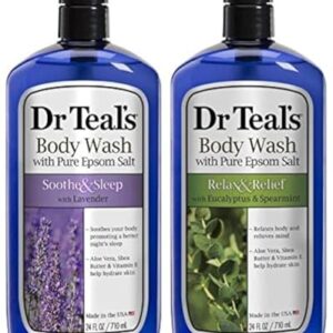 Dr Teal's Lavender & Eucalyptus Body Wash Gift Set (2 Pack, 24oz Ea) - Soothe & Sleep Lavender & Relax & Relief Eucalyptus & Spearmint - Essential Oils Calm the Mind & Promote Better Sleep