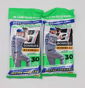 2021 panini donruss mlb baseball fat pack - 2 packs - 60 cards total - look for 6 holo red and 2 vector insert parallel in every bundle!