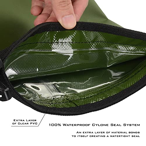 KastKing Cyclone Seal Dry Bags,Waterproof Storage Dry Bags,5L/10L/20L/30L Roll Top Sack,Military Grade Construction for Swimming,Kayaking,Boating,Hiking,Fishing,Green,20L