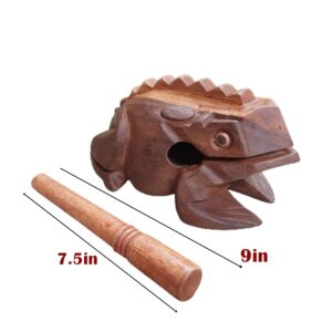 Cozinest Extra Large 9" Wood Frog Guiro Rasp Percussion Instrument Tone Block Wooden Good Luck Frog Animal Shaped Figurine Handcraft Musical Instruments from Thailand Home Office Decoration (Tan)