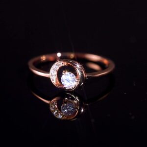 VOLUKA 18K Roes Gold Plated Flower Ring for Women Cubic Zirconia Wedding Engagement Ring for Lover ﻿