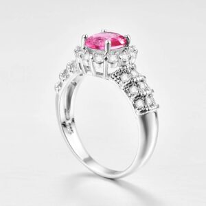 Narica Silver Plated Round Cut Created Ruby Spinel CZ Cubic Zirconia Filled Halo Wedding Engagement Band Elegant Women's Ring for Mom Bridal Lover 8#