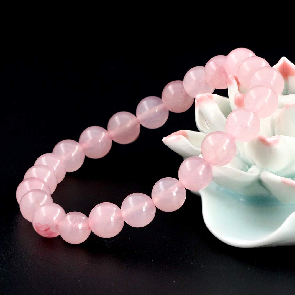 Natural Gemstones Rose Quartz Bracelet 8mm Chakra Round Beads Energy Power Crystal Reiki Healing Elastic Stretch 7 Inch for Women Men Unisex