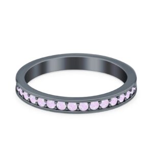 black tone, lab created pink opal size-5 full eternity stackable band wedding engagement bridal ring cz 925 sterling silver