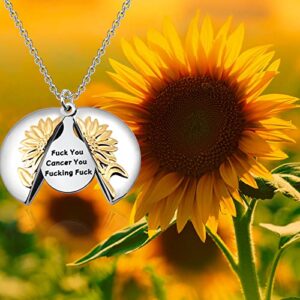 PENQI Cancer Awareness Sunflower Necklace Cancer Survivor Gift Fuck You Cancer You Fucking Fuck Necklace Sunflower Inspirational Gift For Cancer Warrior Fighter