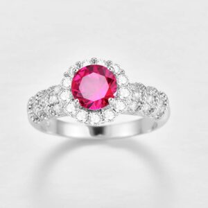 Narica Silver Plated Round Cut Created Ruby Spinel CZ Cubic Zirconia Filled Halo Wedding Engagement Band Elegant Women's Ring for Mom Bridal Lover 8#