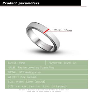 Dankadi Men & Women Fashion S925 Sterling Silver Ring Smooth Plain Dome Comfort Solid Silver Ring Wedding Engagement 3.5 mm Ring 13# (Fashion style, 13)