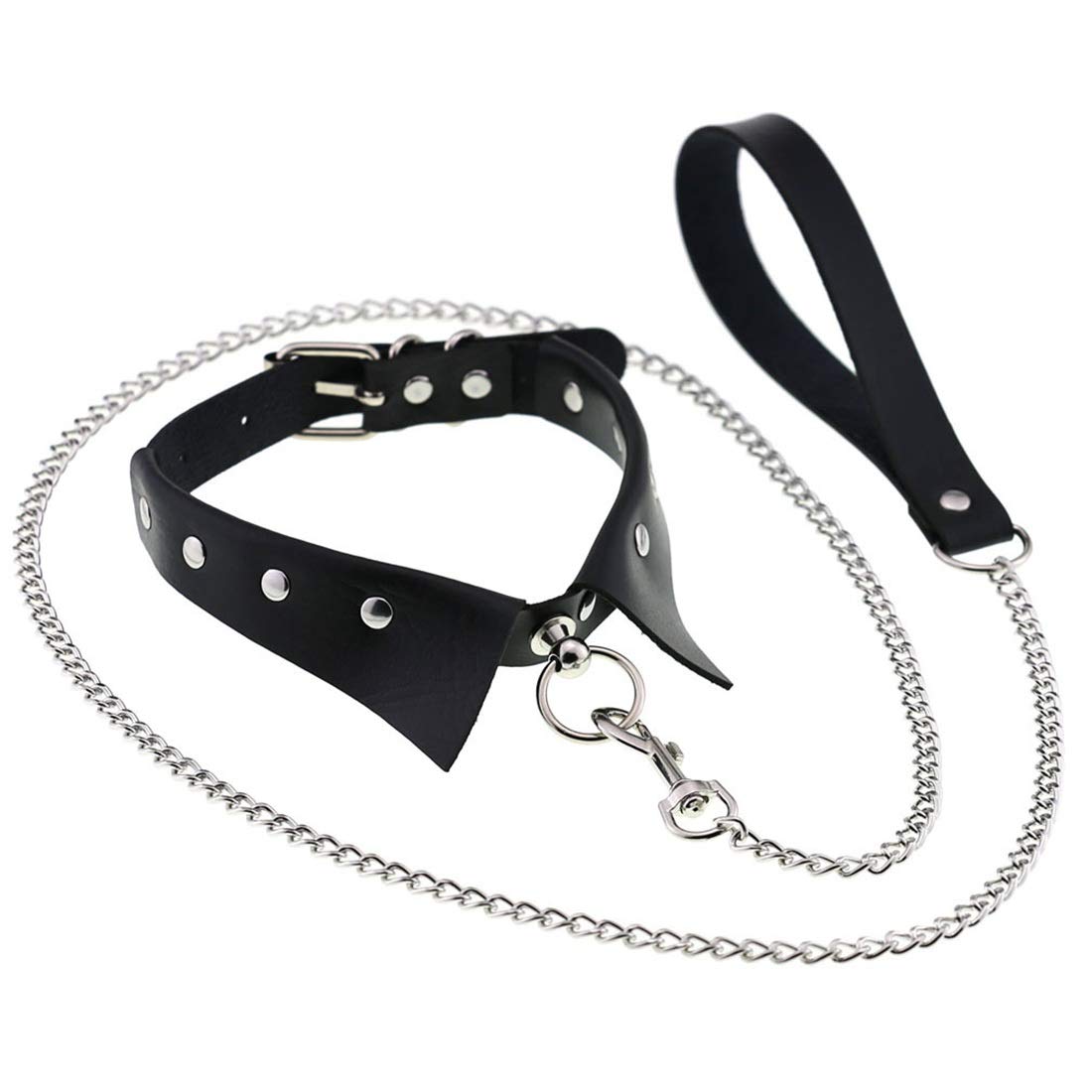 JNKET Punk Hauling Chain PU Leather Collar Necklace Neck Strap Gothic NightClub Goth Leash Belts Adjustable Size (Black)