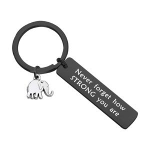 bobauna elephant keychain never forget how strong you are strength jewelry uplifting gift for friend family animal lovers (never forget black)