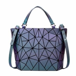 geometric luminous purses and handbags holographic reflective crossbody bag irredescent flash rainbow tote b3 (rainbow)