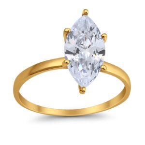 blue apple co. yellow tone, simulated cubic zirconia size-5 solitaire wedding engagement ring marquise cz 925 sterling silver