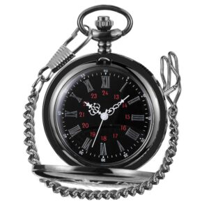 tiong classic smooth quartz pocket watch, roman numerals scale with chain xmas graduation birthday best gifts