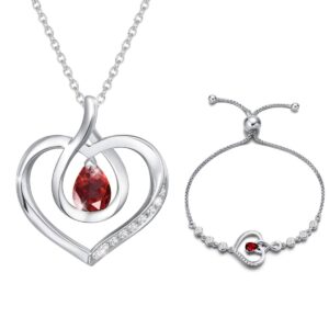 agvana january birthstone genuine garnet heart necklace bracelet for women sterling silver infinity love pendant fine jewelry set mothers day gifts for mom anniversary birthday gifts for mother her