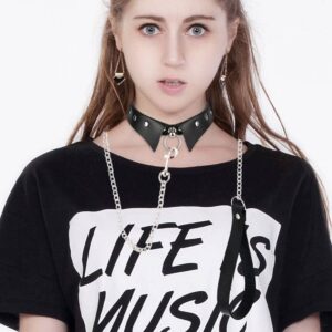 JNKET Punk Hauling Chain PU Leather Collar Necklace Neck Strap Gothic NightClub Goth Leash Belts Adjustable Size (Black)