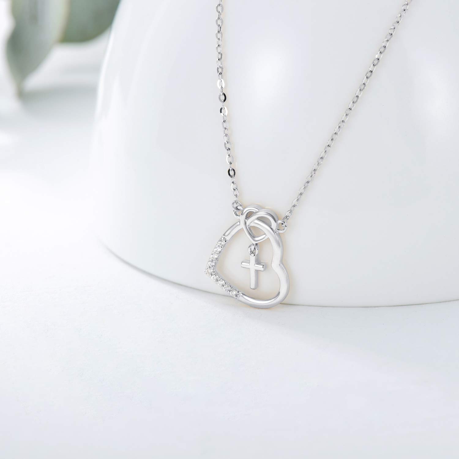 SISGEM 14K Real Gold Heart Necklace for Women,God in My Heart Faith Hope Love,Anniversary Birthday Gifts for Mom Wife 16''+2'' (White, gold)