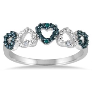 hdiamonds 0.03 carat total weight (cttw) sterling silver white and blue diamond heart band (size: 5)