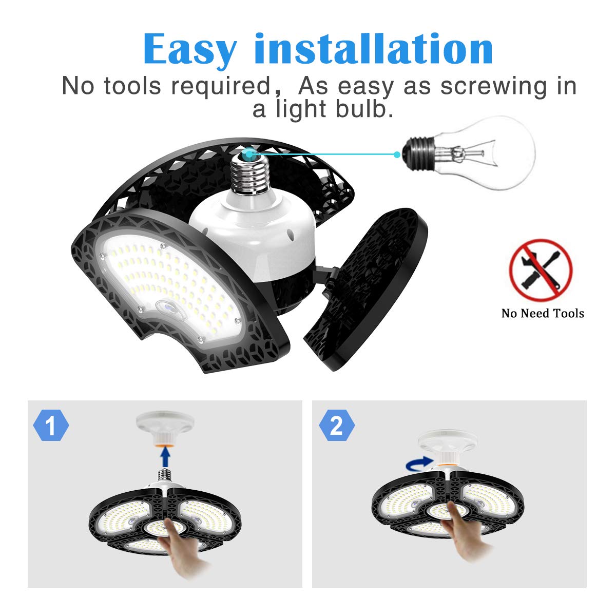 Dansny LED Garage Light, 120W Deformable LED Garage Ceiling Lights 18000 Lumens Led Shop Lights for Garage, Garage Lights with 3 Adjustable Panels.