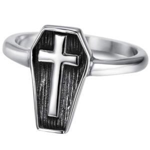 jude jewelers stainless steel christian cross coffin shape religious prayer cocktail party halloween biker ring (silver, 6)