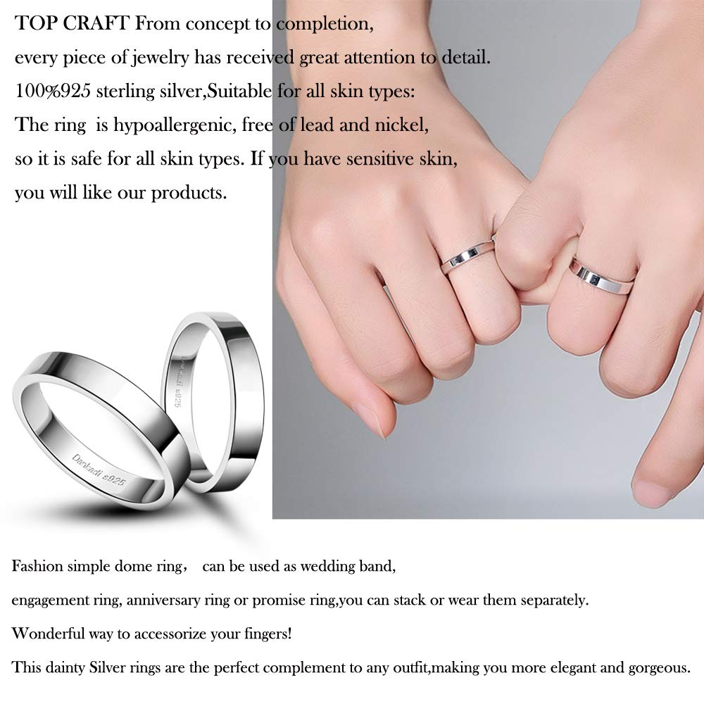 Dankadi Men & Women Fashion 925 Sterling Silver Ring Smooth Plain Dome Comfort Solid Silver Ring Wedding Engagement 3.5 mm Ring 12# (classic style, 12)