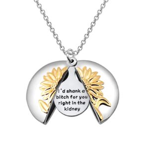 penqi sunflower necklace funny best friend gift i’d shank a bitch for you right in the kidney necklace long distance friendship jewelry bestie soul sister gift