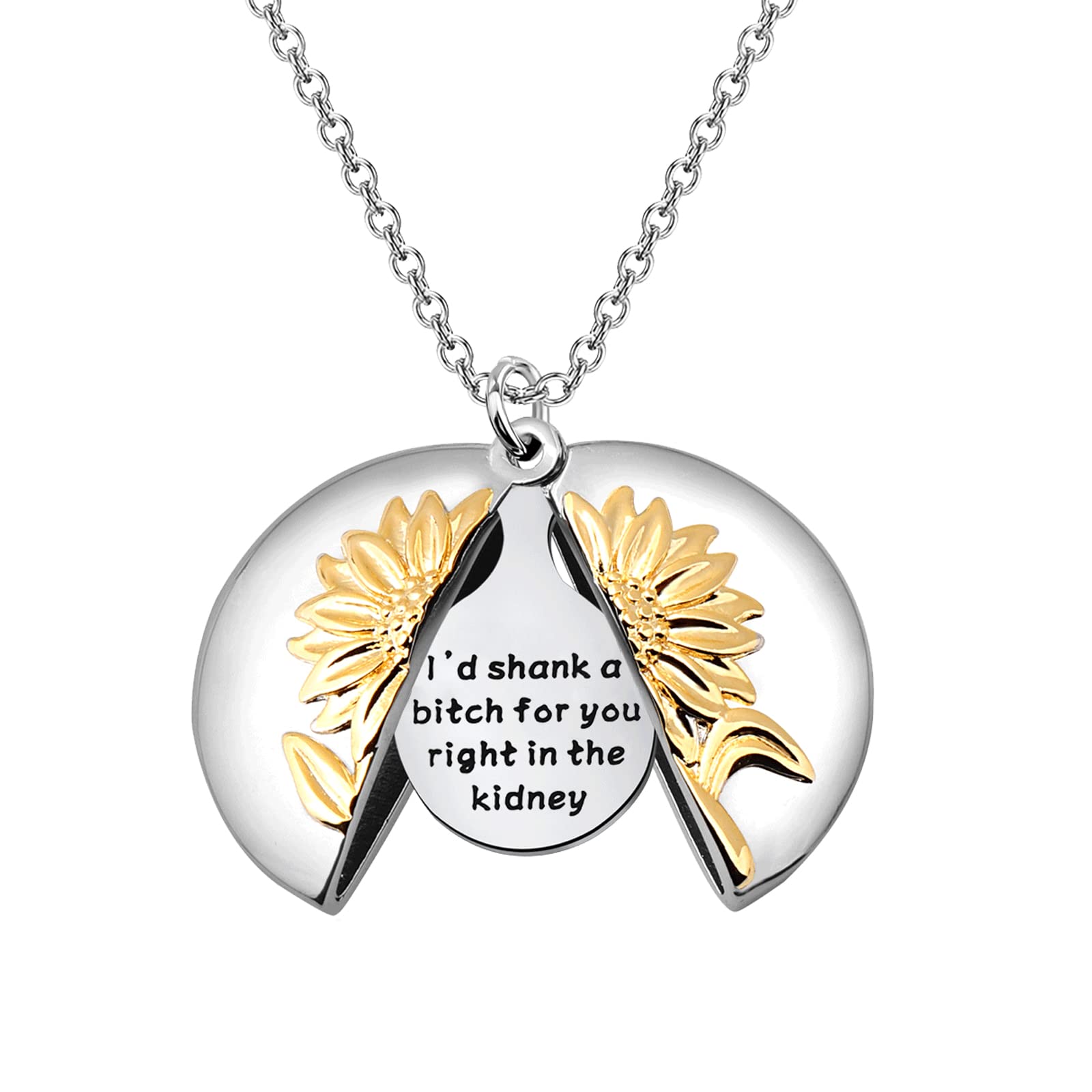 PENQI Sunflower Necklace Funny Best Friend Gift I’d Shank a Bitch For You Right In The Kidney Necklace Long Distance friendship Jewelry Bestie Soul Sister Gift