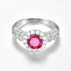 Narica Silver Plated Round Cut Created Ruby Spinel CZ Cubic Zirconia Filled Halo Wedding Engagement Band Elegant Women's Ring for Mom Bridal Lover 8#